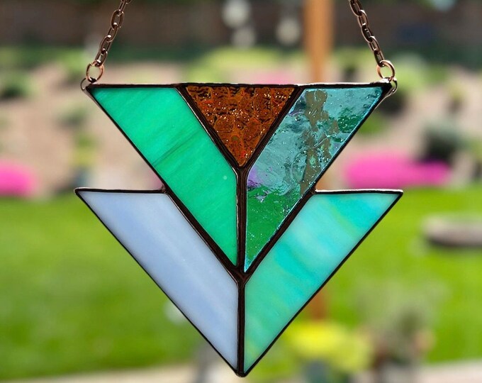 Blue Arrows Stained Glass Art, Blue Geometric Abstract Stained Glass ...