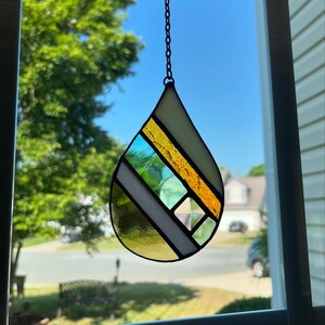 Rainbow Dew Drop Stained Glass Suncatcher, Raindrop Stained Glass Art ...