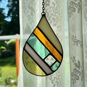 Rainbow Dew Drop Stained Glass Suncatcher, Raindrop Stained Glass Art ...