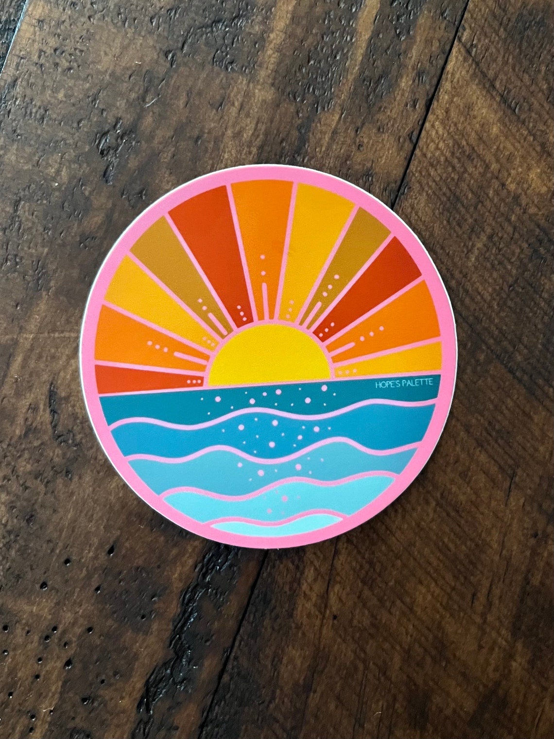 Summer Sunset Vinyl 3” Circle Sticker, Sunrise Beach Waterproof Sticker ...