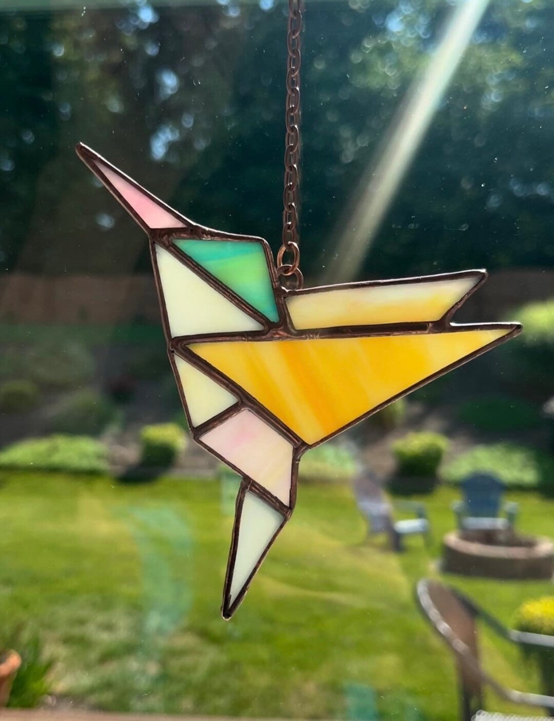 Hummingbird Stained Glass Suncatcher in Pastel Tones, Pink Hummingbird ...