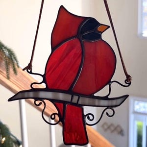 Stained Glass Cardinal Suncatcher, Cute Chunky Cardinal Perched on ...