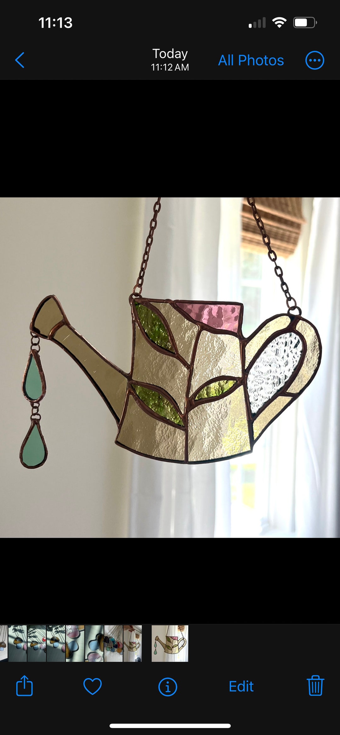 Hand Crafted Stained Glass Watering Can for Gardening, Golden Olive ...