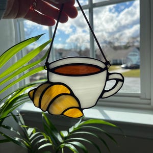 Coffee and Croissant Stained Glass Art Suncatcher, Tea and Pastry ...