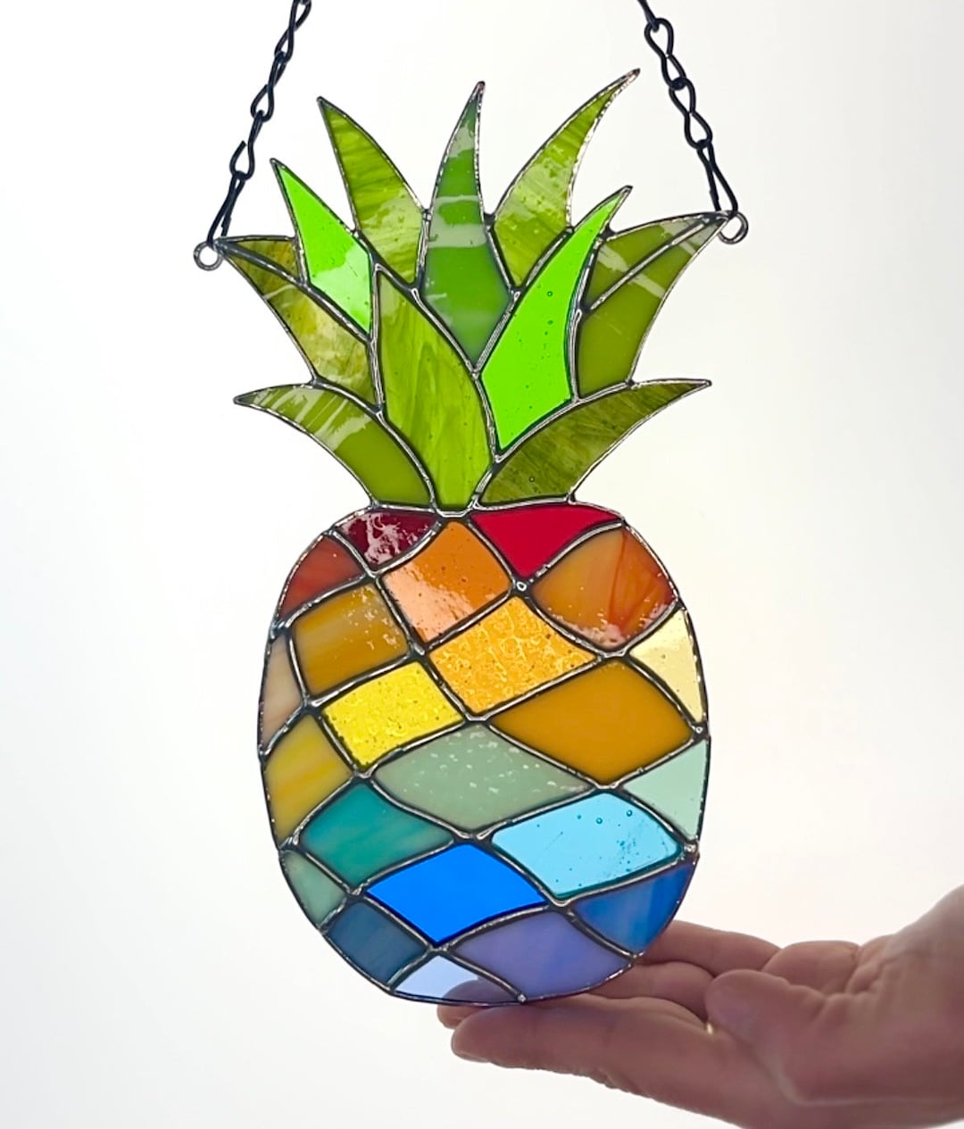 Rainbow Pineapple Stained Glass Suncatcher Art, Colorful Tropical Fruit ...
