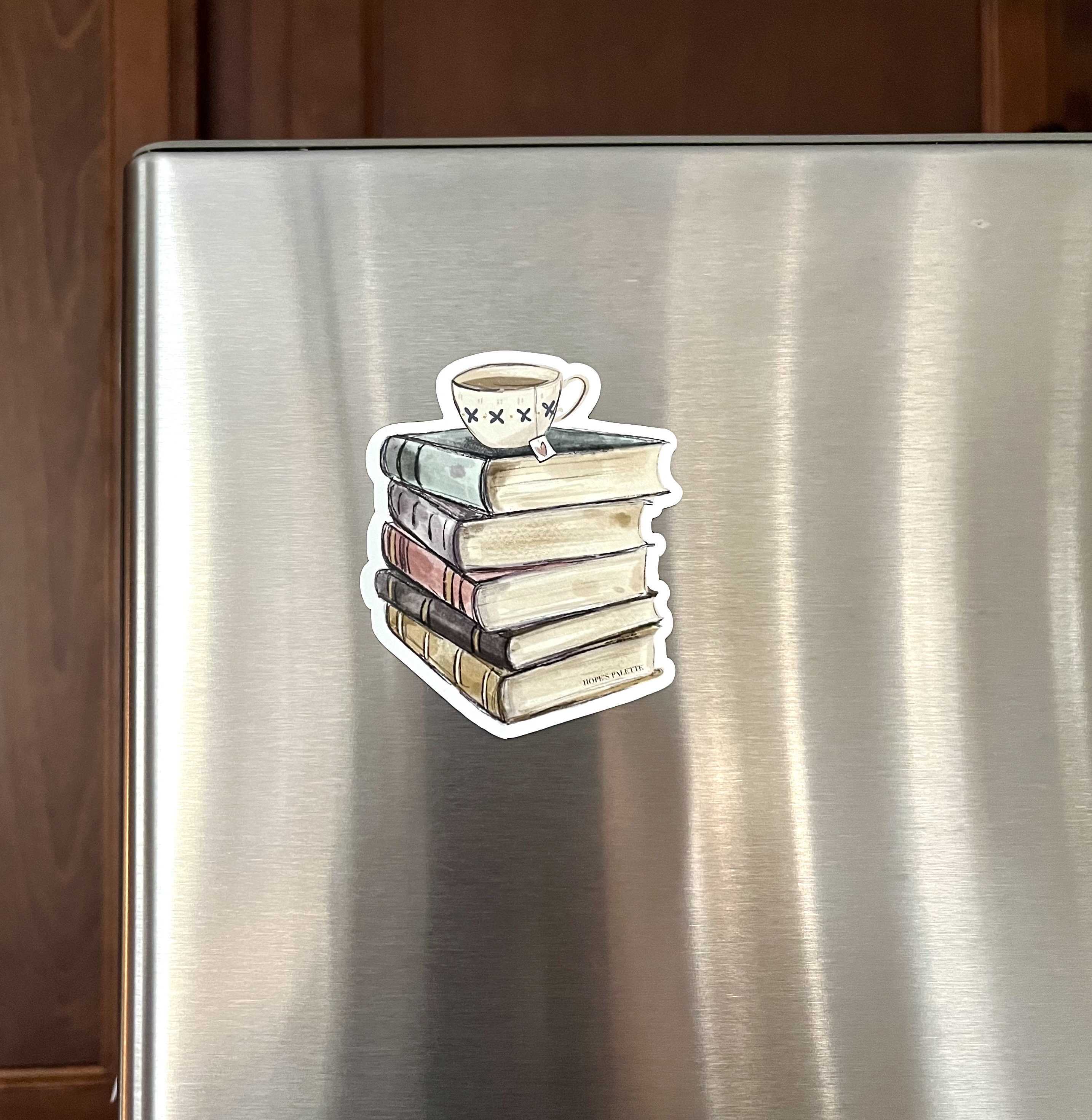 Book Stack & Tea Magnet: Vintage Bookworm Gift - Etsy