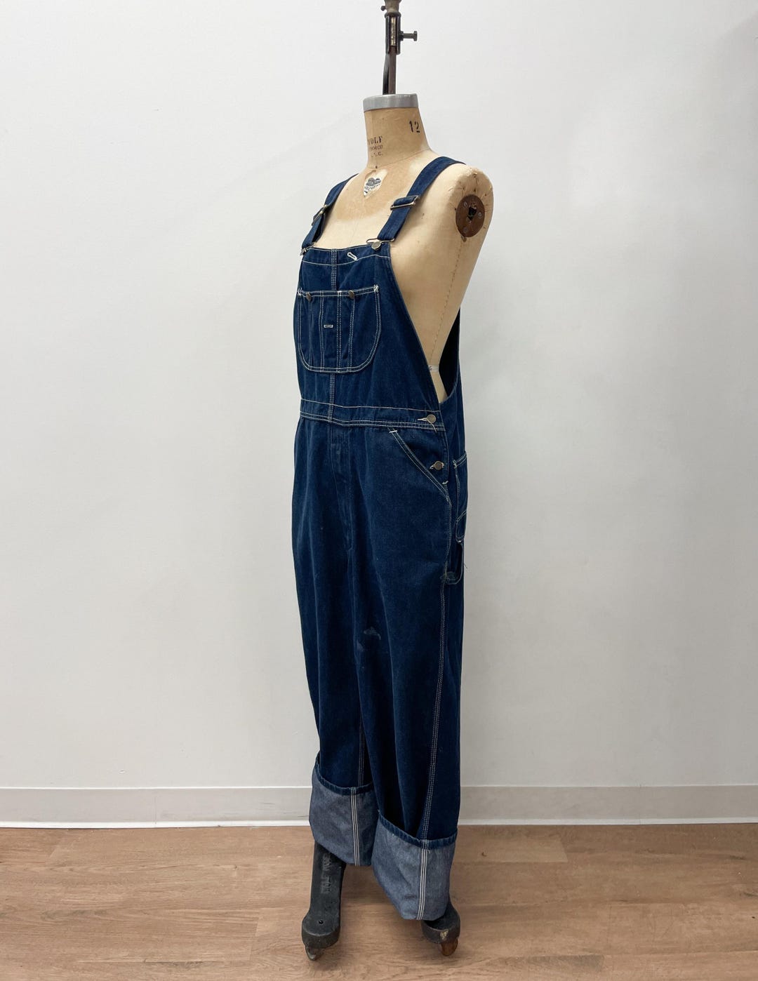 1980s Vintage Sears Roebucks Contrast Stitch Dark Blue Denim Overalls ...