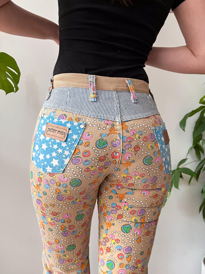 1970s Vintage Wrangler X Peter Max Cosmic Jump Patchwork Pop Art Jeans ...