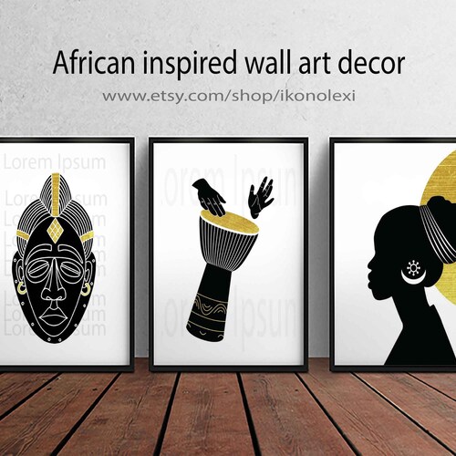 Silhouette Set of 4 African Girl Canvas Ethnic Absract African | Etsy
