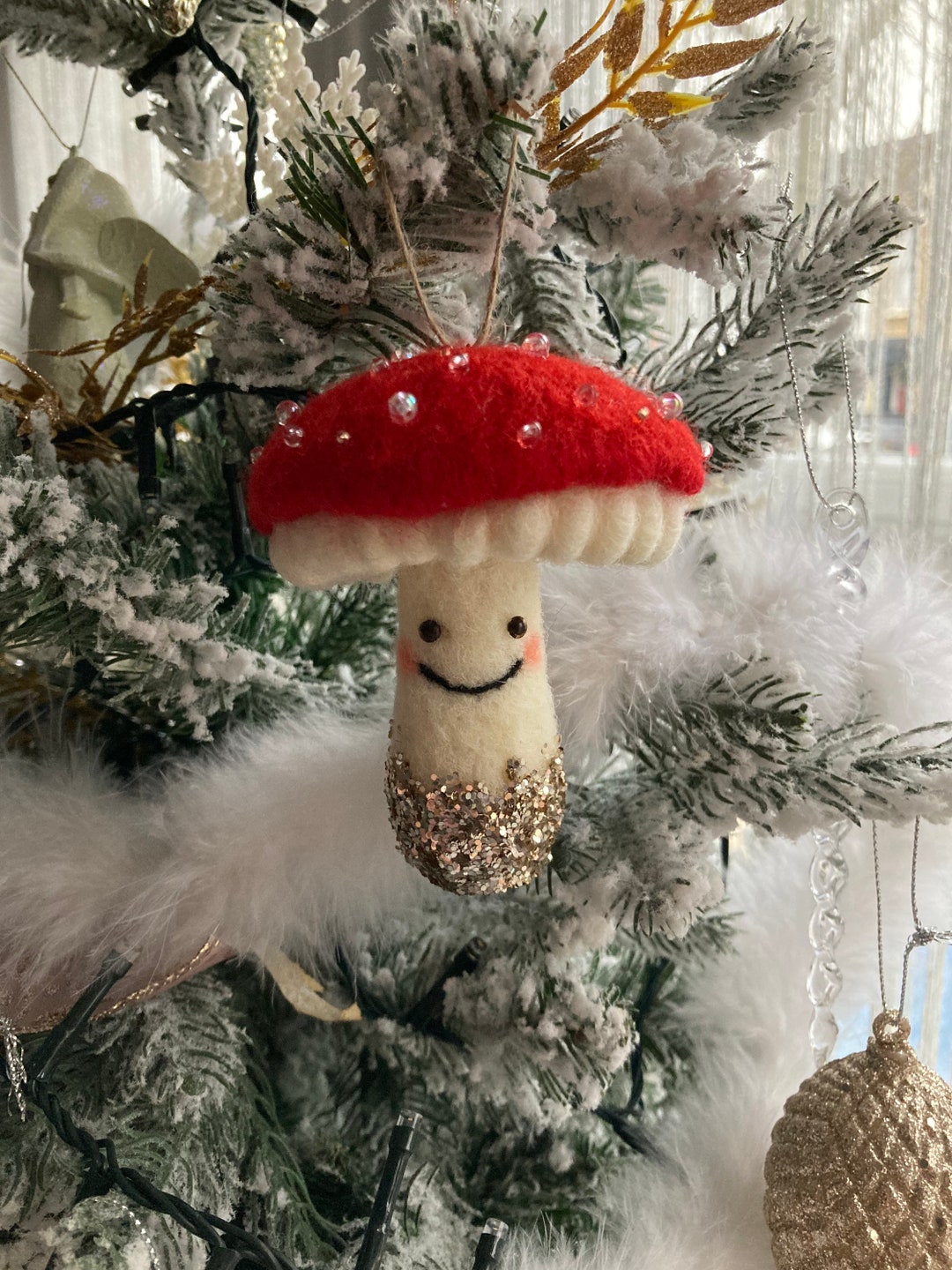 Cute Happy Mushroom Christmas Tree Decoration With Beads - Etsy