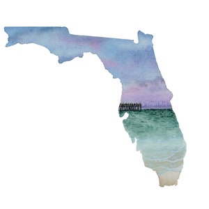Florida State Watercolor Print, State Print, Beach, Seascape ...
