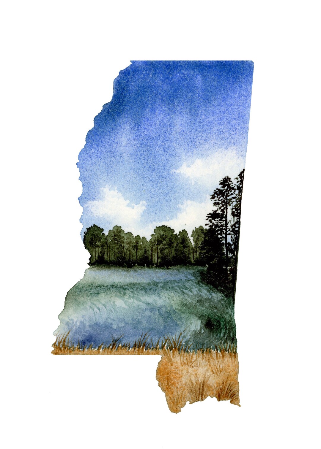 Mississippi State Watercolor Print, State Print, Fine Art Gliclee Print ...