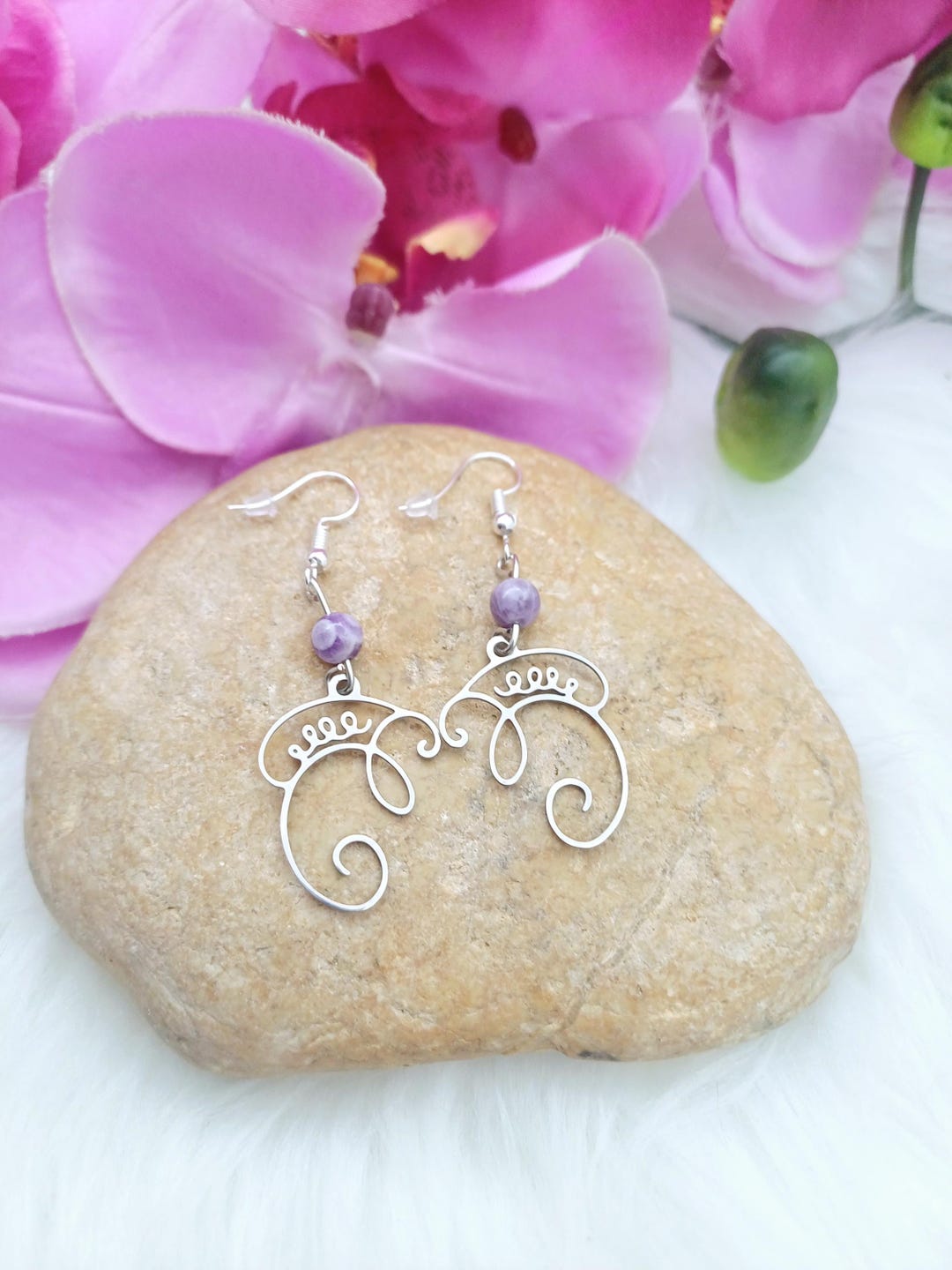 Reiki Earring, Lava Symbol, Natural Stone - Etsy