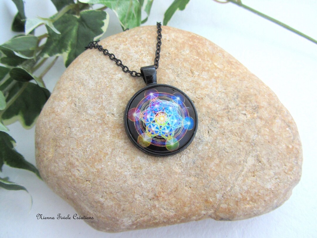 Black Necklace Metatron Pendant – Sacred Geometry Glass Cabochon ...