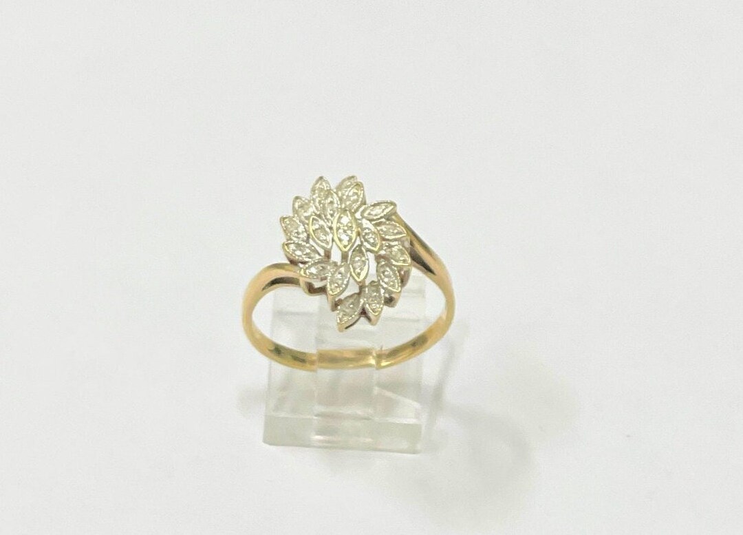 Ladies Cocktail Diamond Flower Shape Ring Set in Marque 10kt Yellow ...