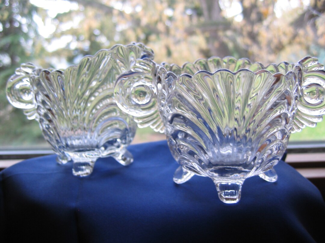 CAMBRIDGE Glass Caprice Pattern Individual Creamer Sugar Clear Crystal ...