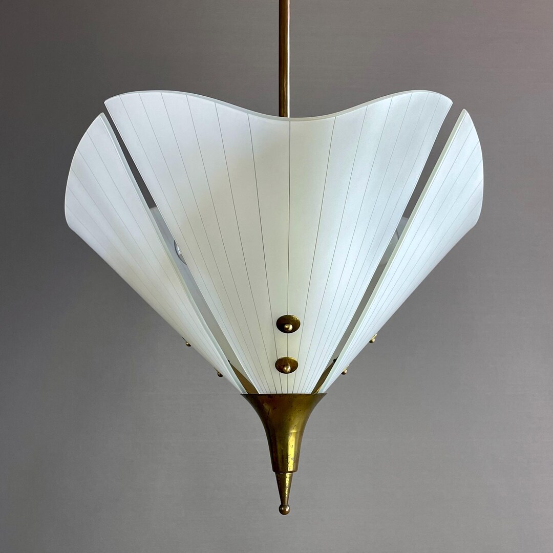1950s Italian Three-light Opaline Glass & Brass Chandelier. Mid-century ...