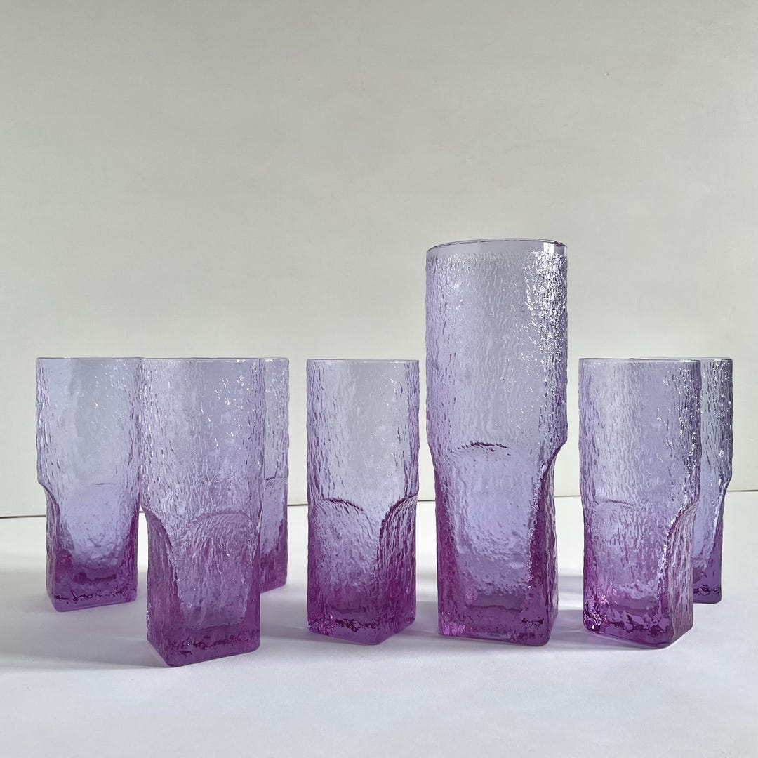 Vintage Alexandrite Six Glass Set With Pitcher, Lavender Blue 1970s ...