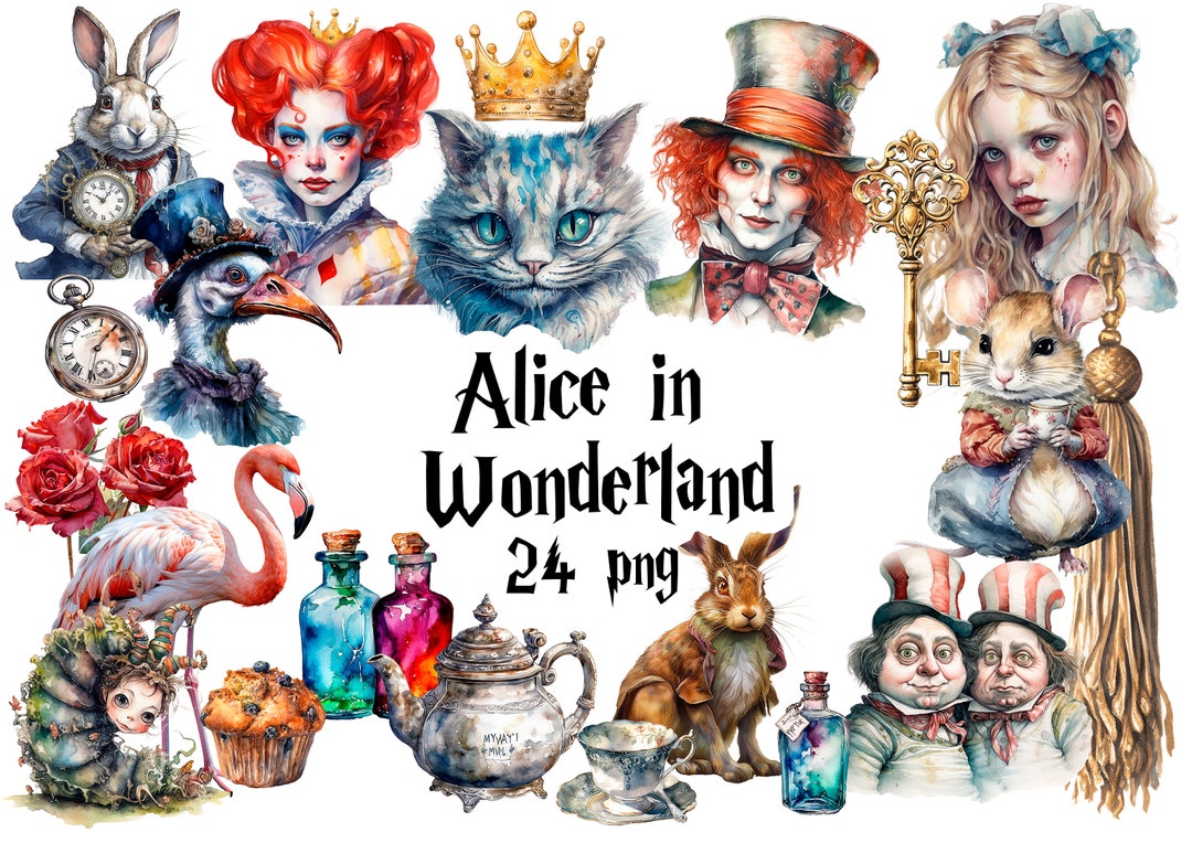 Alice in Wonderland Clipart Set 24 Png Transparent Background ...