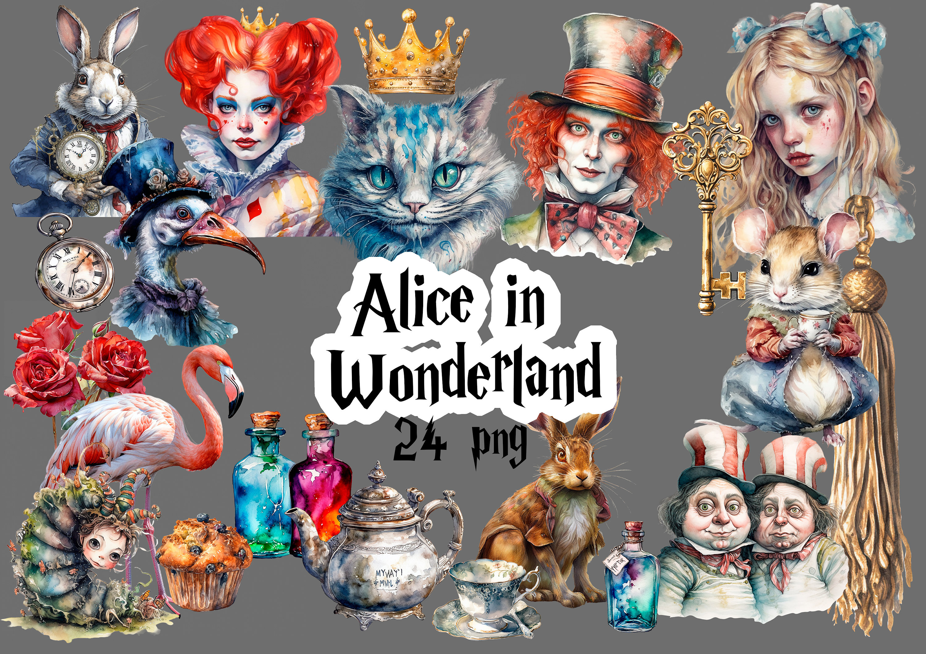 Alice in Wonderland Clipart Set 24 Png Transparent Background ...