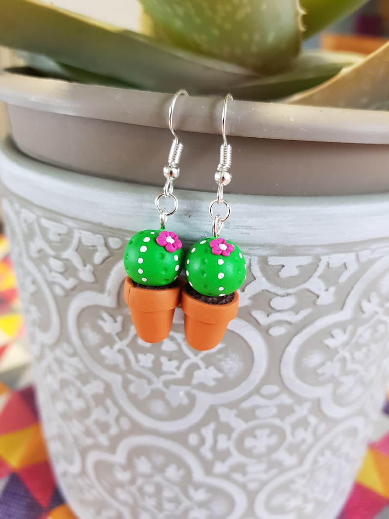 Cactus Earrings, Cactus Jewelry, Potted Succulent, Handmade, Flower ...
