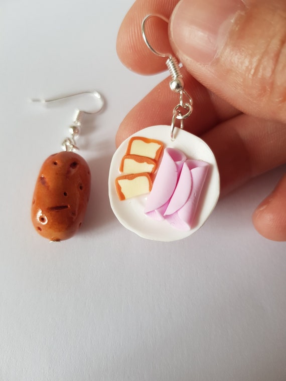 fimorelie Raclette earrings mismatched earrings funny ham Potato cheese gift Idea