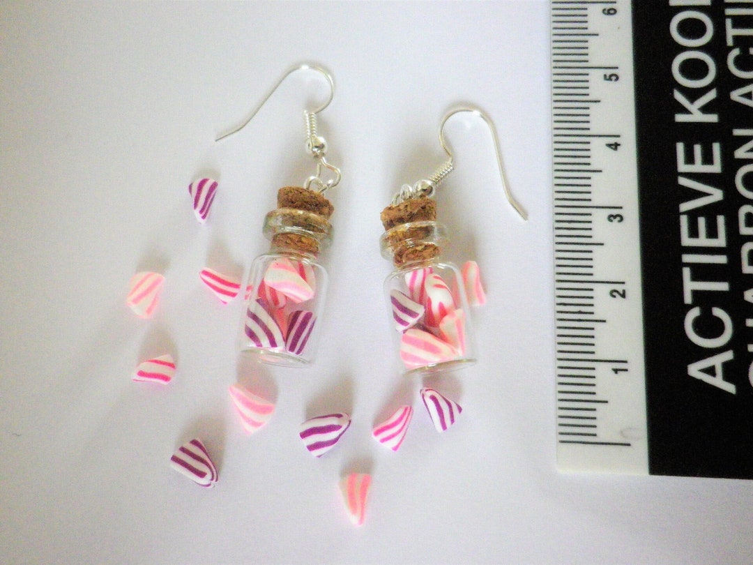 Berlingot Candy Vials, Vial Earrings, Candy Vial, White and Multi Pink ...
