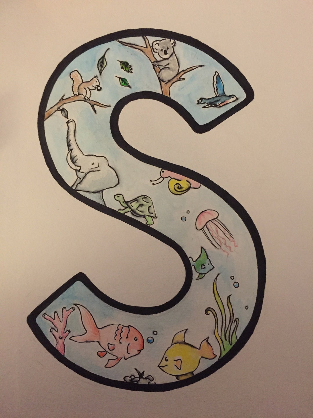 Custom-made Children's Initial Animal Painting - Etsy