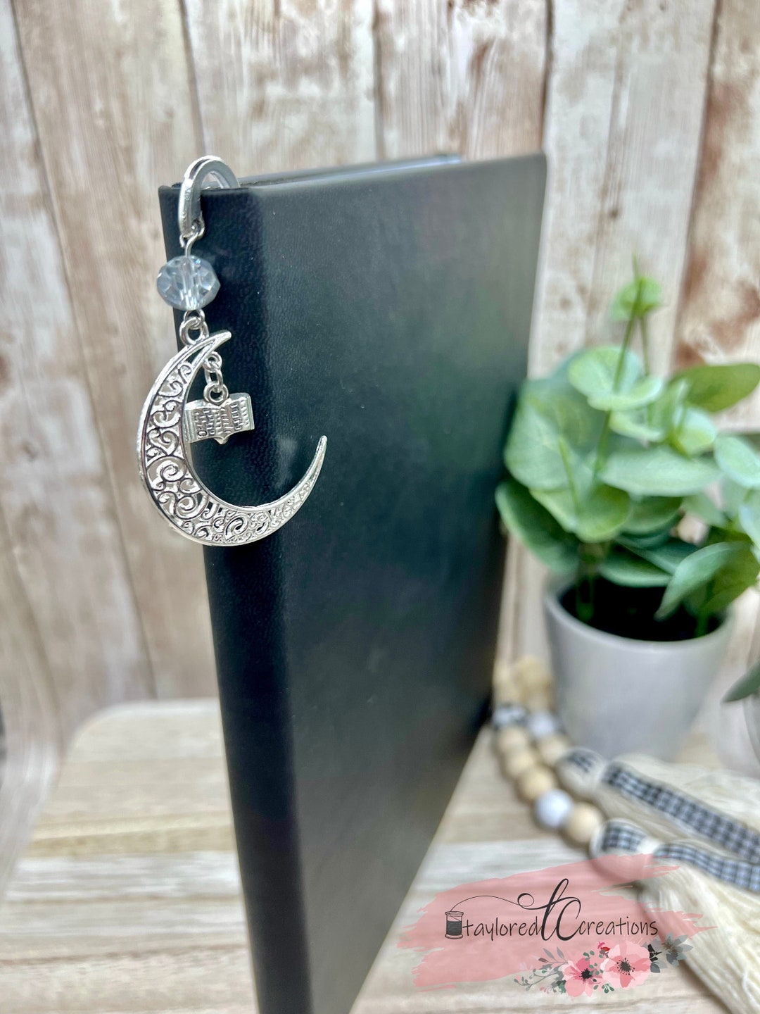 Silver Crescent Moon Bookmark, Pretty Filigree Pendant, Mini Metal Page ...