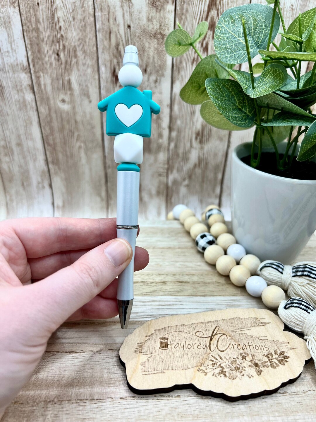 Realtor Pen, Teal Blue, Heart House, Sales, Sold, Silicone Focal Bead ...