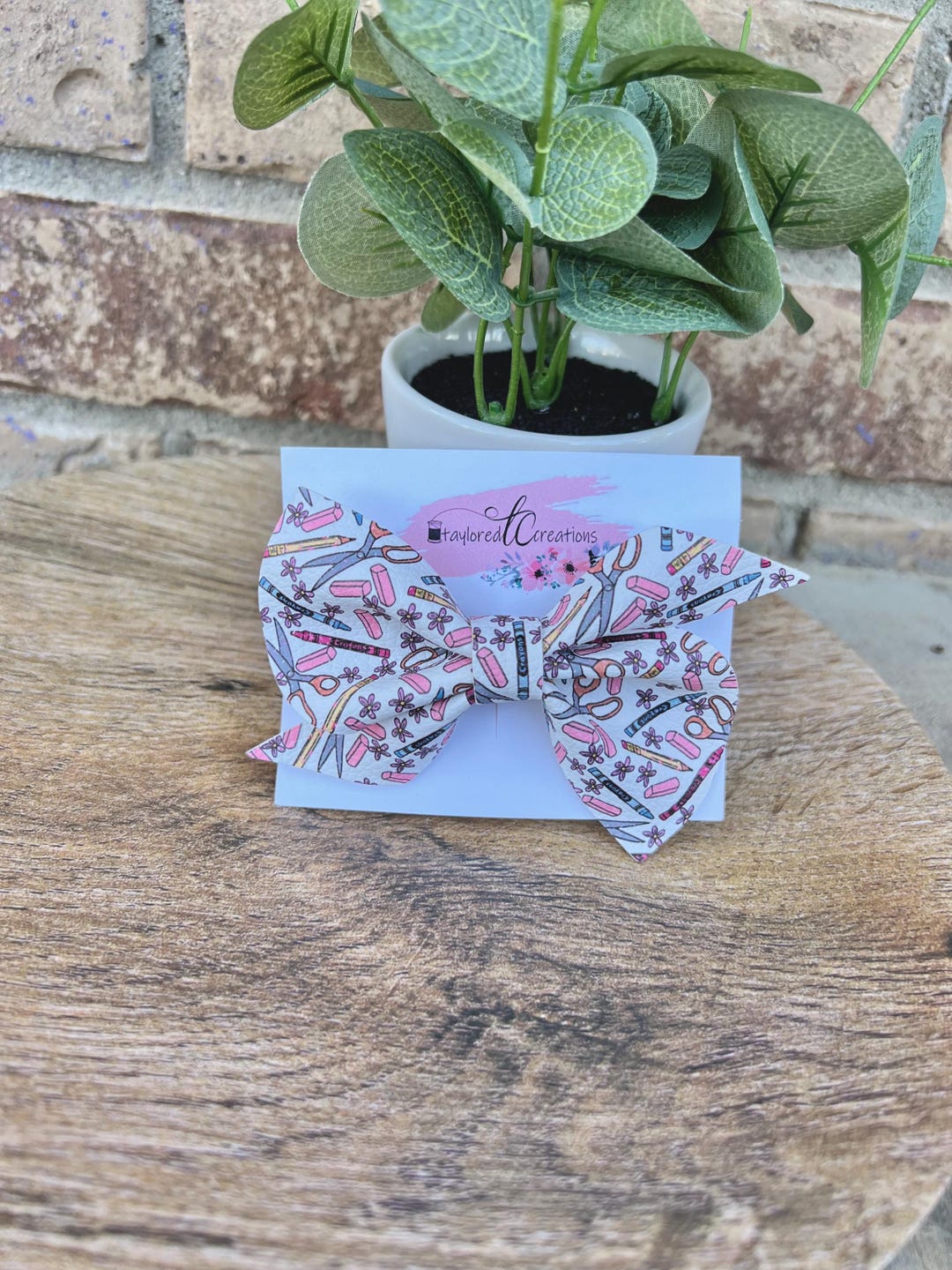 Back to School Pinwheel Bow, Crayon Pencil Eraser Faux Leather ...