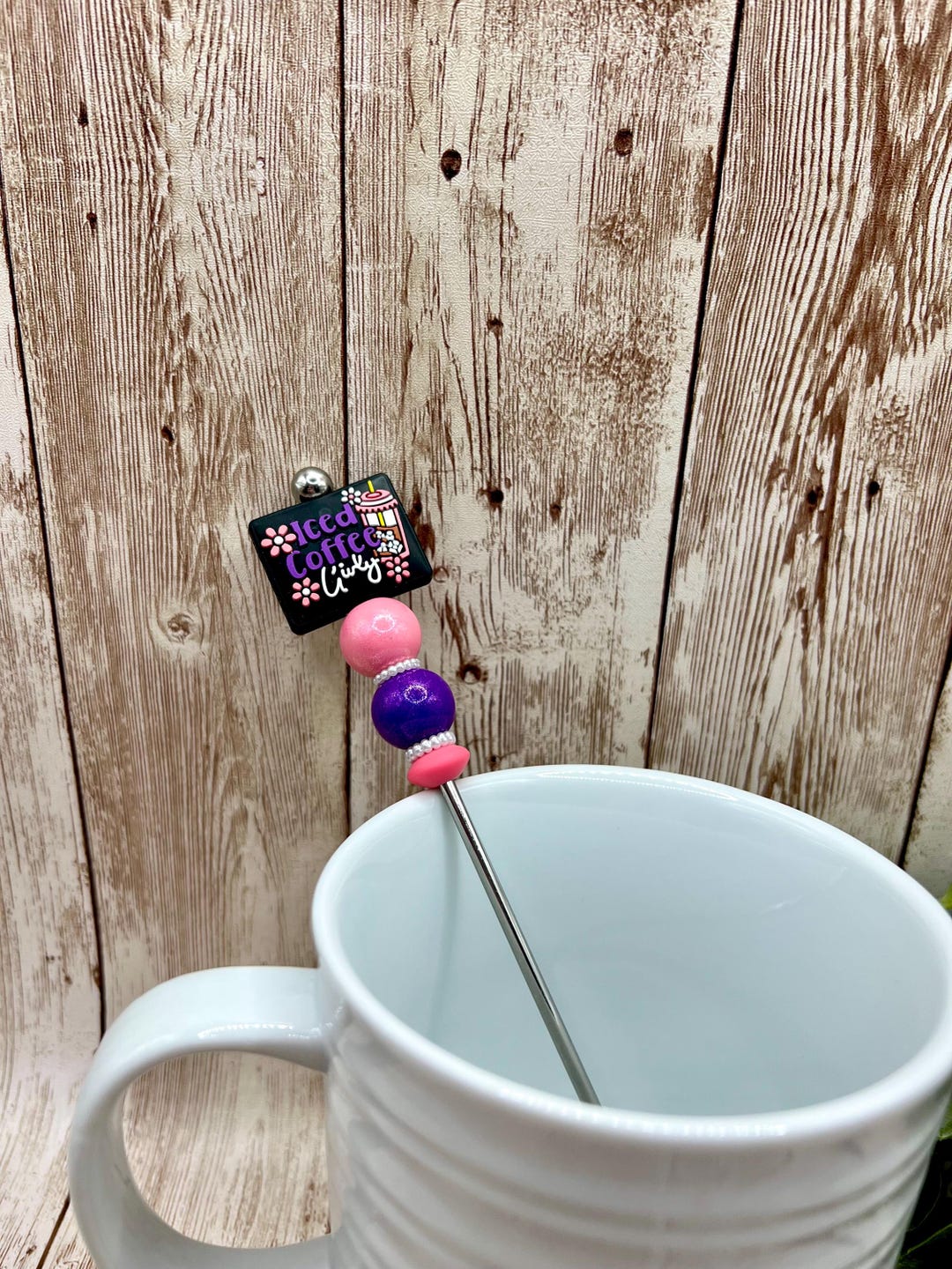 Iced Coffee Girly Stir Stick, Purple Coral Pink Cute Flower Silicone ...
