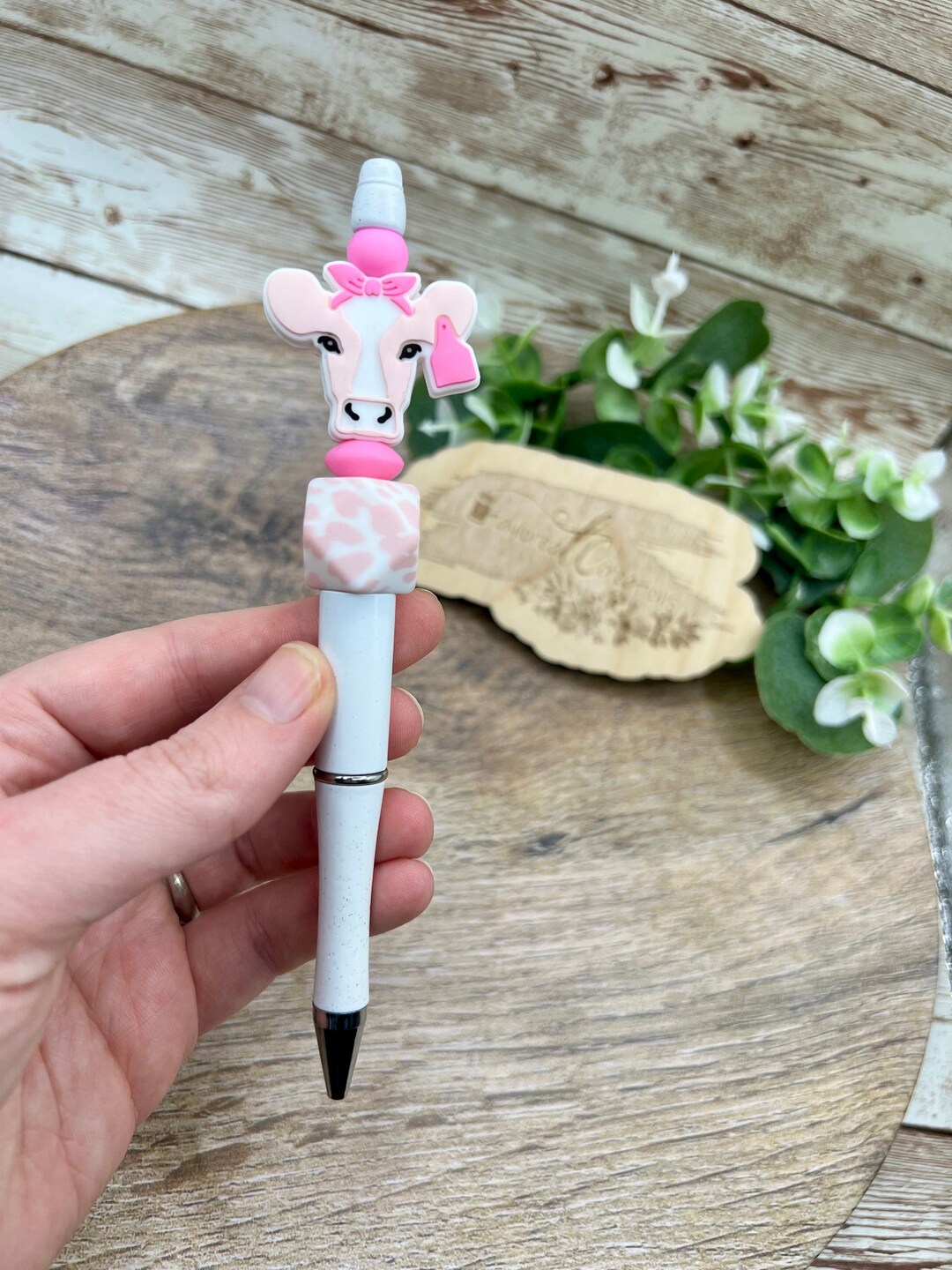 Pink Cow Pen, Cattle Head Bow, Silicone Bead, Barnyard Animal, Western ...