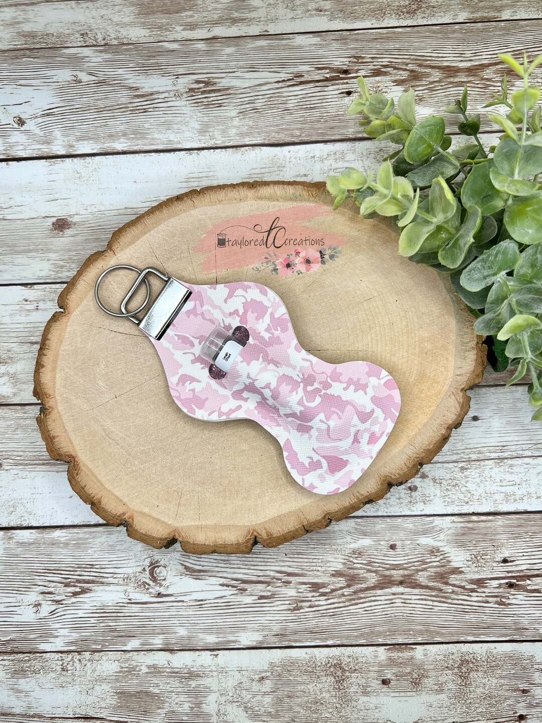 Pink Camo Lip Balm Holder Keychain, Faux Leather Keyfob, Cute Teen Girl ...