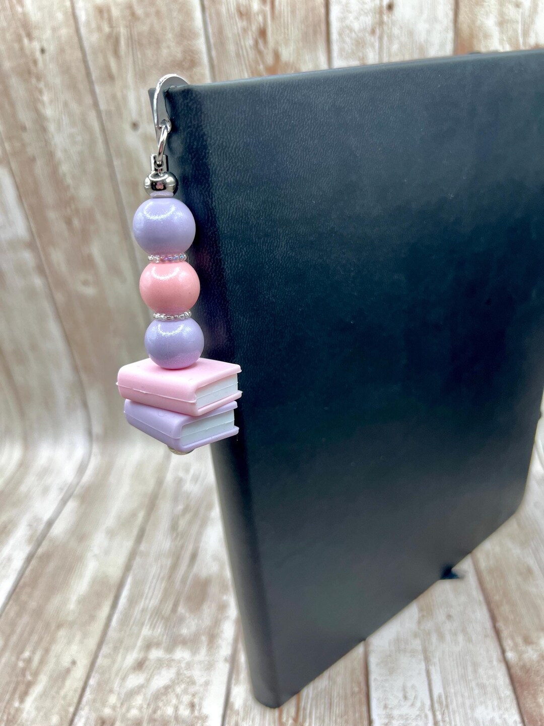 Pink Purple Bookmark, Pretty Opalescent Shimmer Beads, Mini Metal Page ...