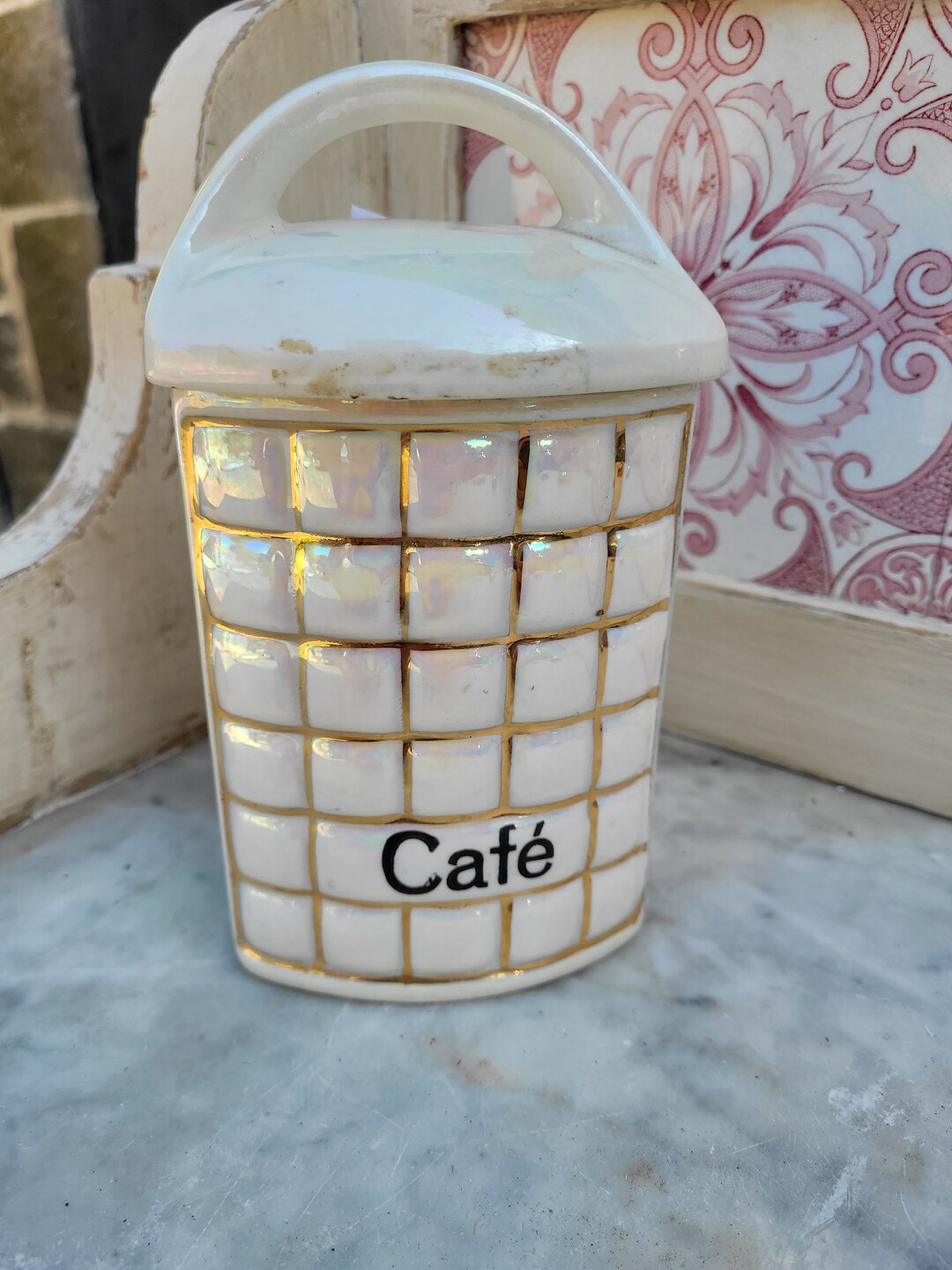 Vintage French Cafe Jar: White Coffee Storage Pot With Lid - Etsy