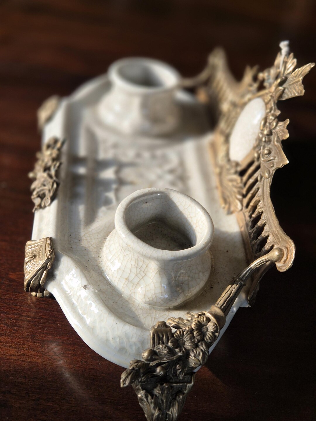 French Vintage Ink Stand, Antique Marble Ink Pot, 19th Century Ink Pot ...