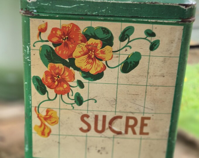 Vintage French Tin Vintage Pot, Storage Jar, Sucre, French Sucre Jar ...