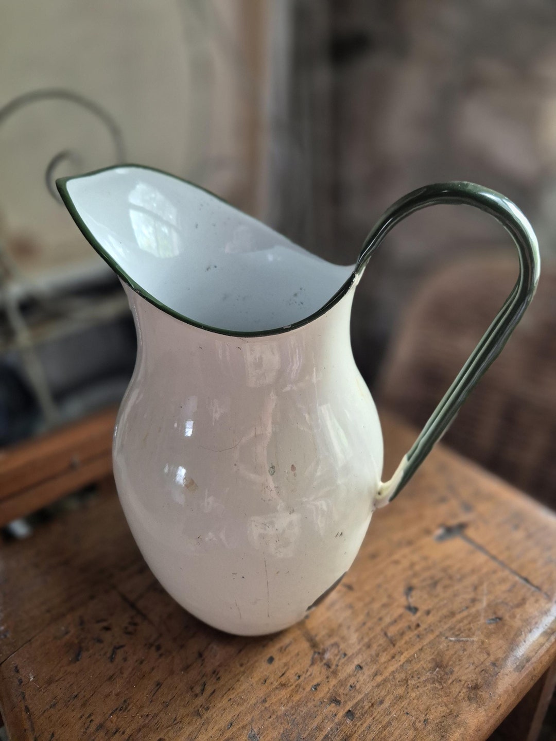 Vintage Enamel Jug, Green Jug - Etsy