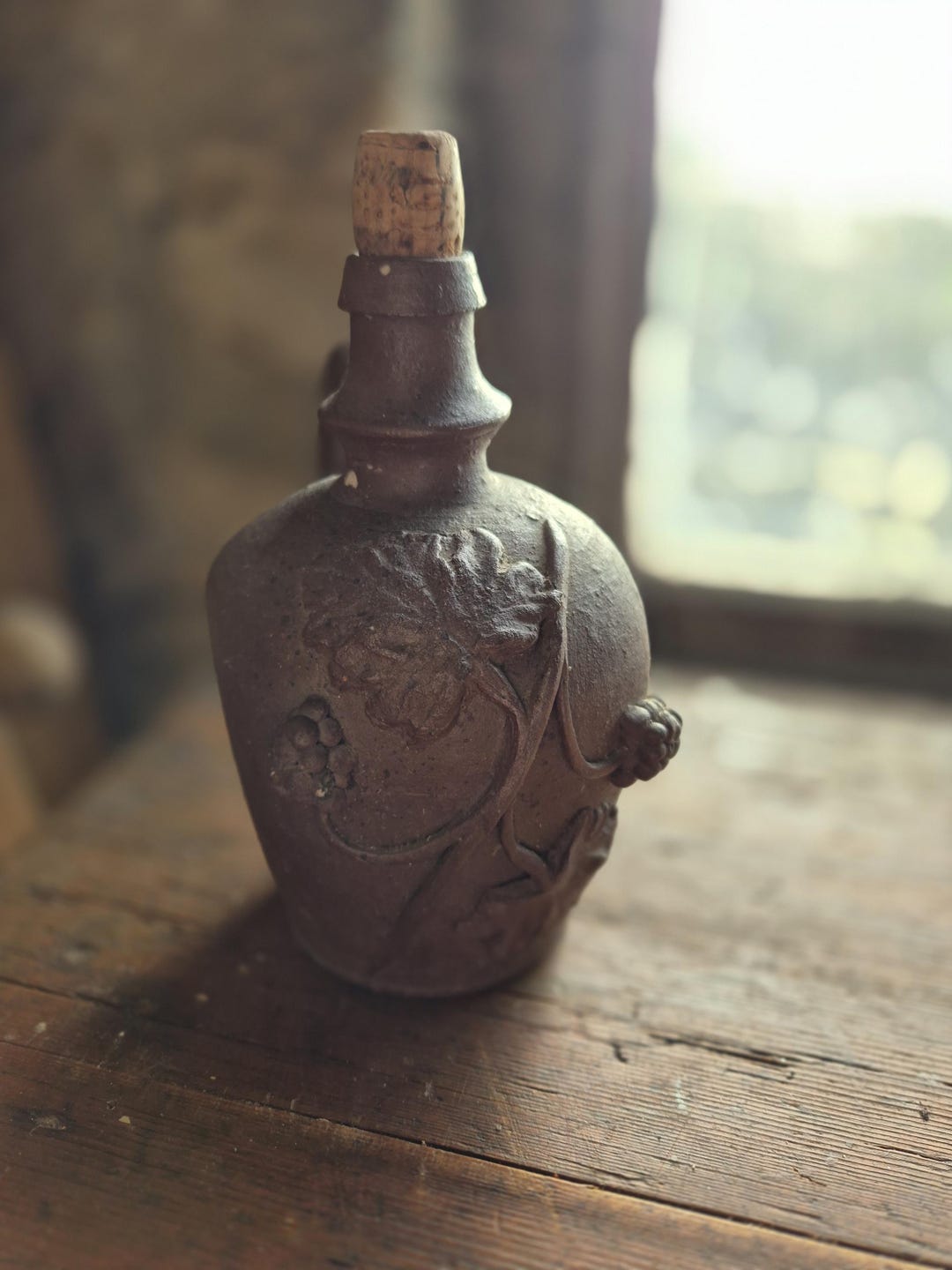 Vintage French Stoneware Liquor Bottle: Brown Normandy Bottle With Cork ...