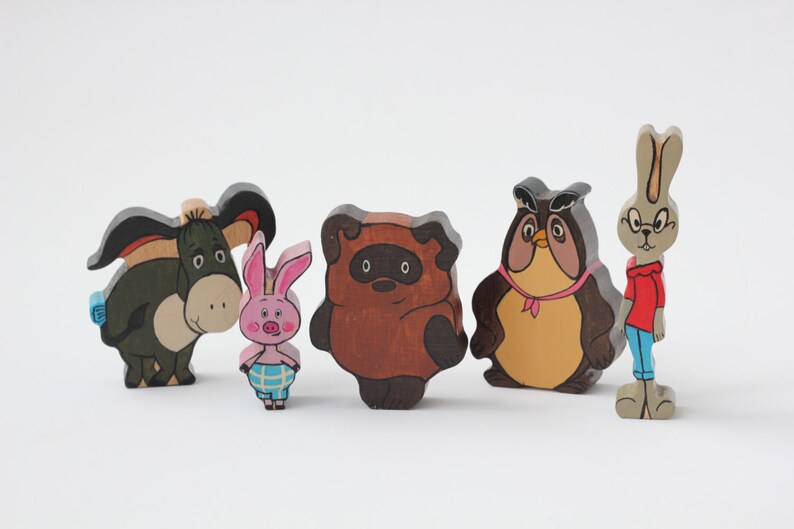 Winnie the Pooh Russian Characters Wooden Figures Playing Set | Etsy