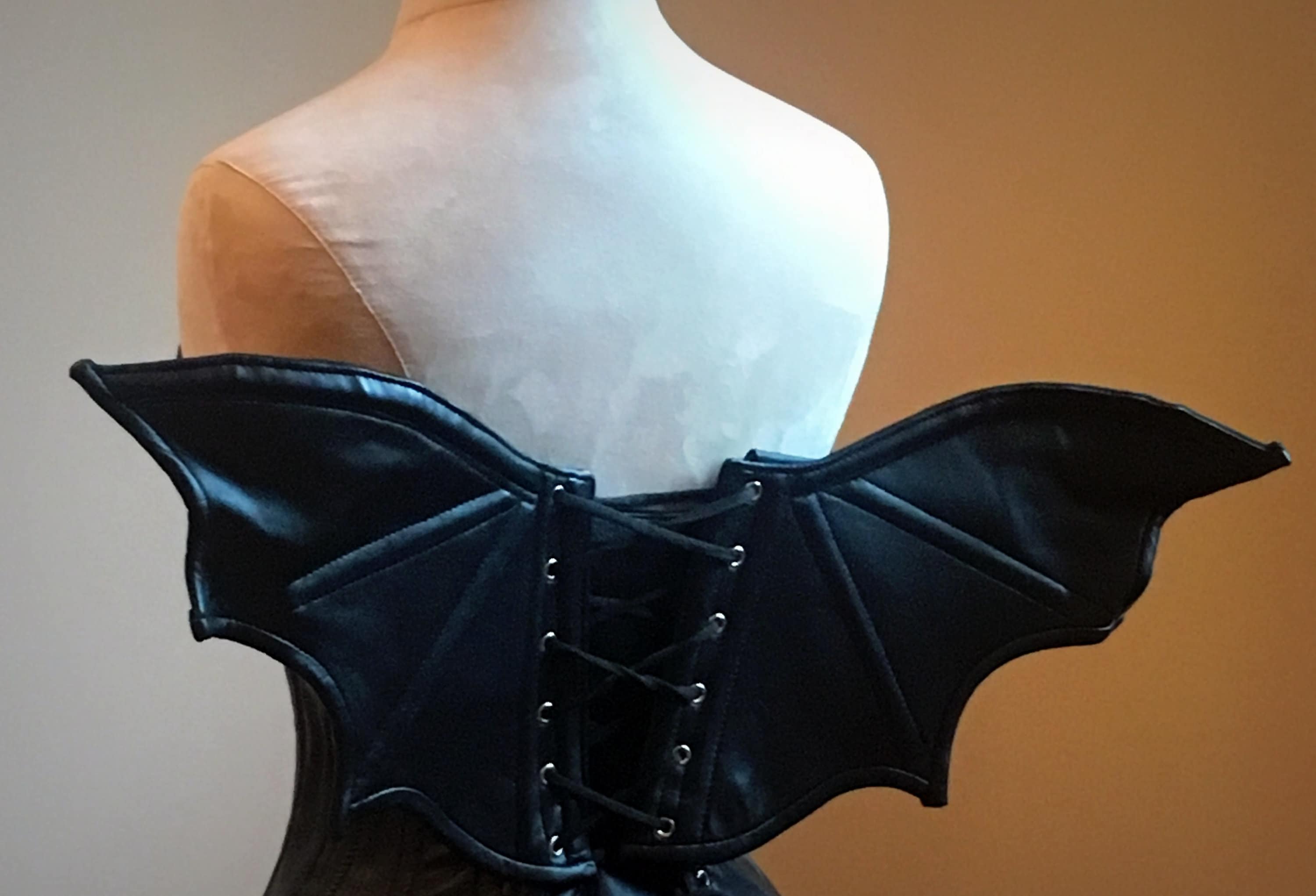 Black Real Leather Corset With Bat Wings Designed by Porcelain - Etsy