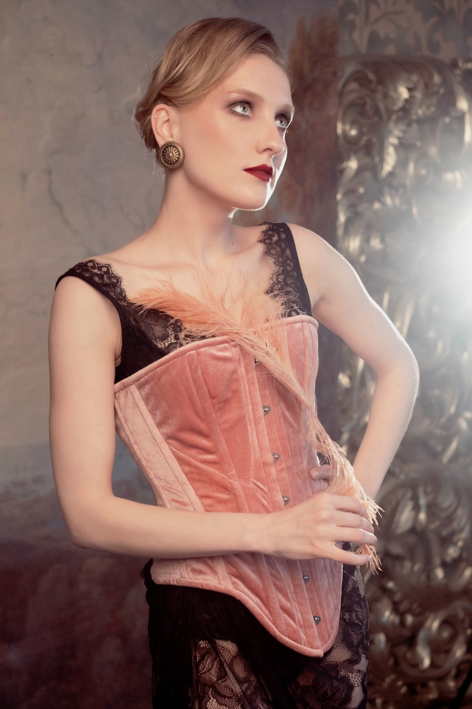 Historical Velvet Corset Edwardian Overbust Corset Steelbone Etsy