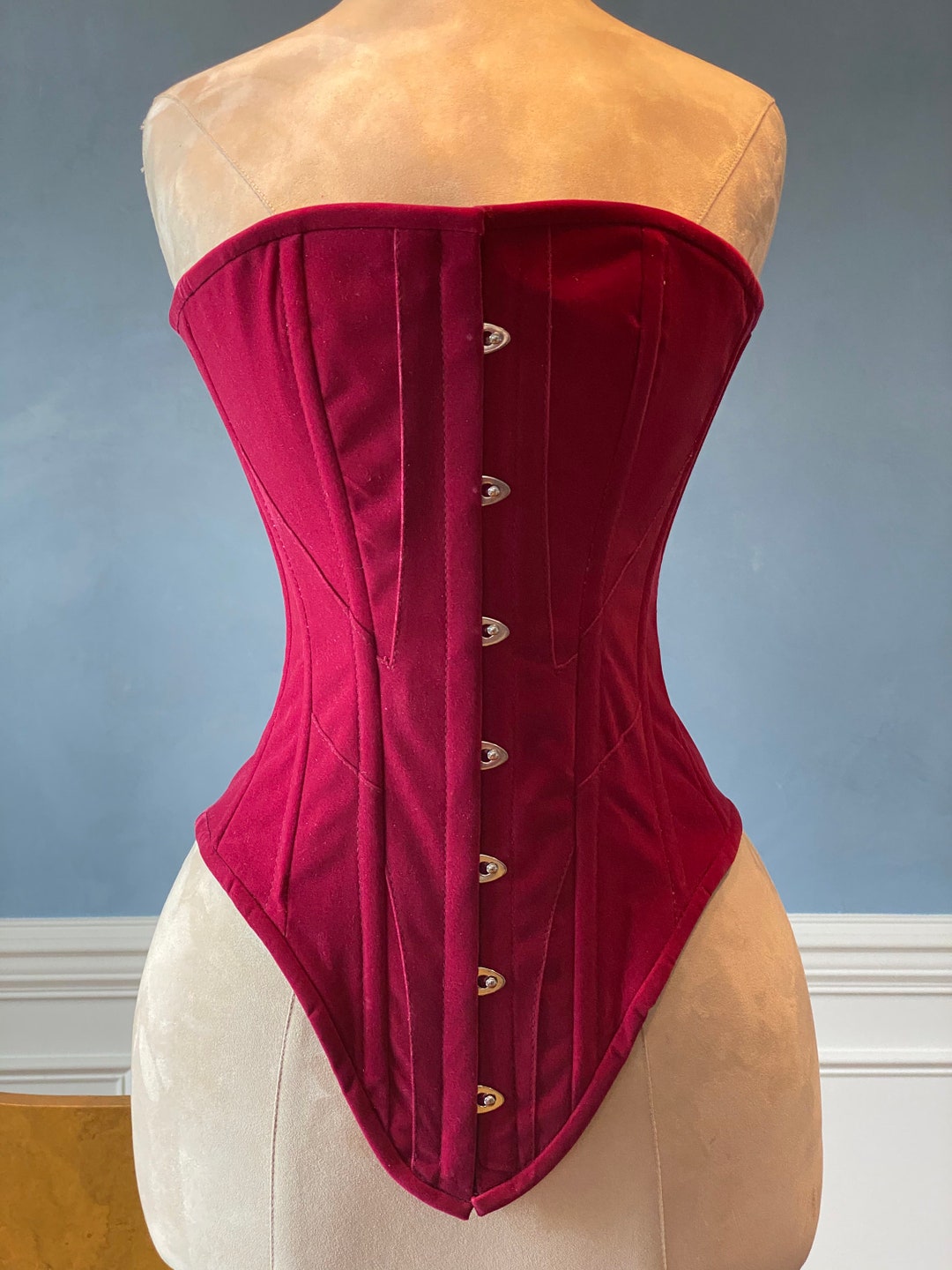 Historical Fake Suede Corset Edwardian Overbust Corset Steelbone