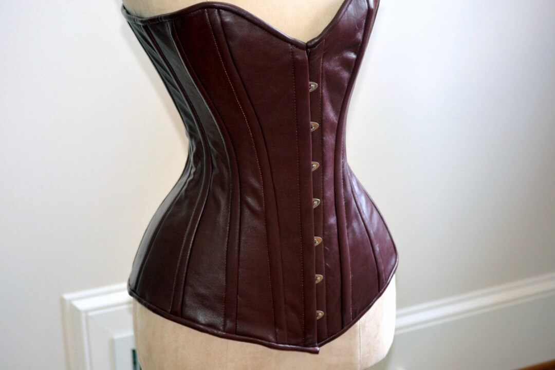 Long Steel Boned Corset Black Brown White Red Hand Dyed Lambskin