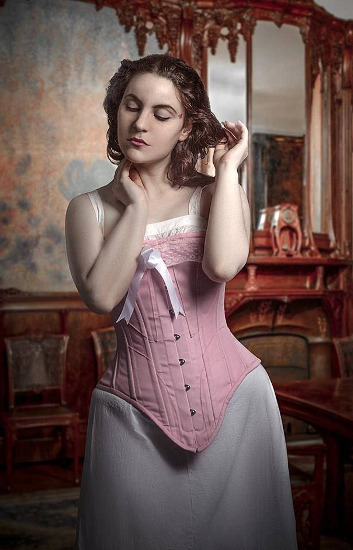 Historical Cotton Corset Edwardian Cotton Overbust Corset Etsy