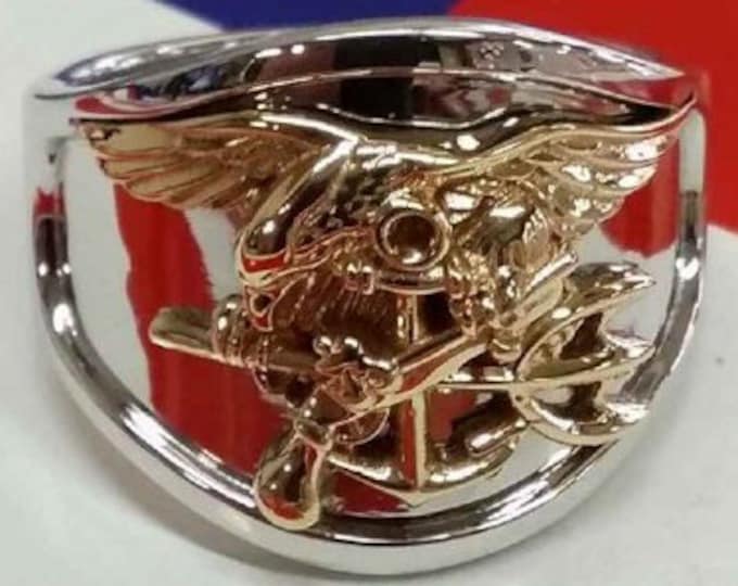 18K Two Tone Gold Navy SEAL Ring Made in the USA by US Veteran Owned ...