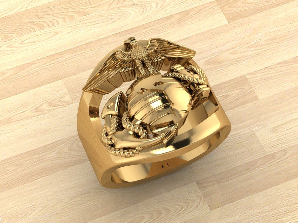 High Definition Solid Gold Marine Corps Ring With 1775 and USMC on the ...