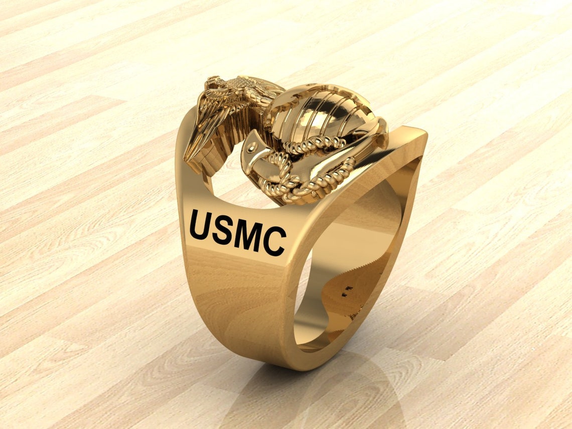 High Definition Solid Gold Marine Corps Ring With 1775 and USMC on the ...