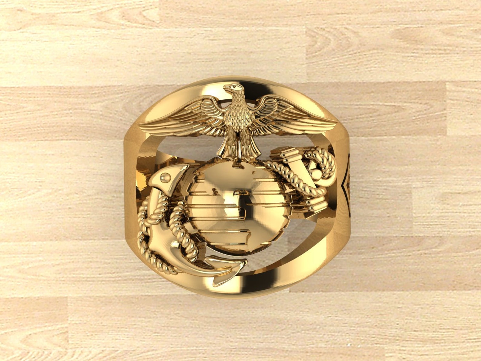 High Definition Solid Gold Marine Corps Ring With 1775 and USMC on the ...